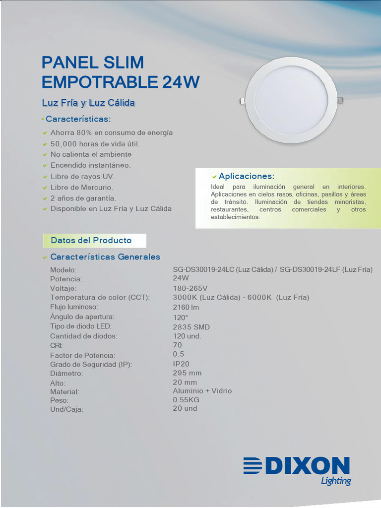 Panel Slim Empotrable 24W LED | PDF