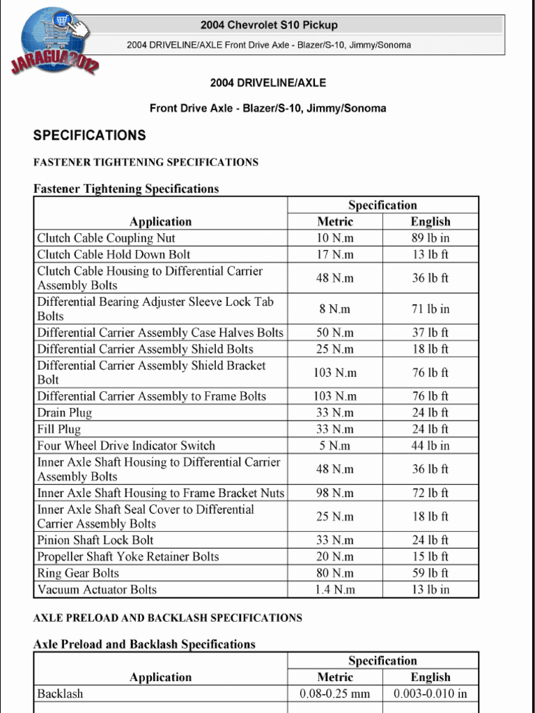 2004 Front Drive Axle (Jaragua) | PDF