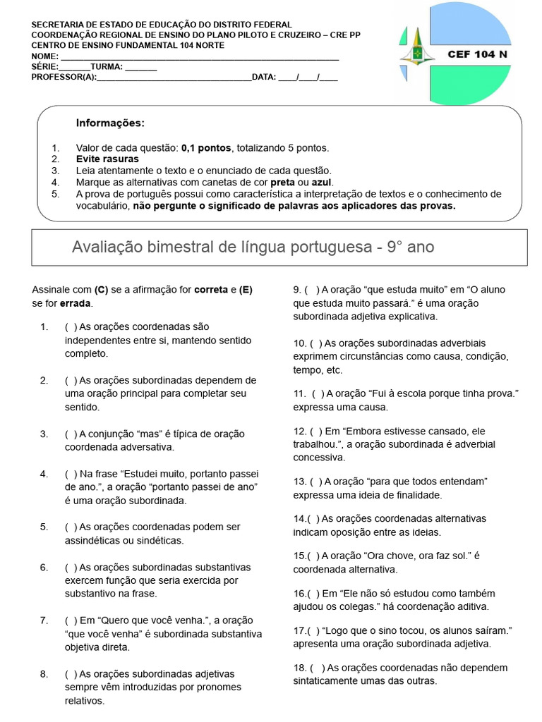 N1 - 4bimestre 9o Ano (1) | PDF | Famílias linguísticas | Linguística