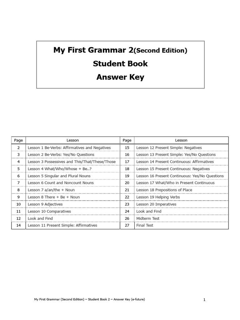 My First Grammar 2ndE_SB 2_Answer Key | PDF | Noun | Plural