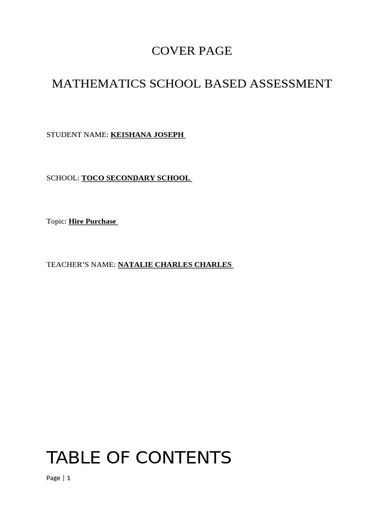 Keishana's Mathematics School Based Assessment (3) | PDF | Interest ...