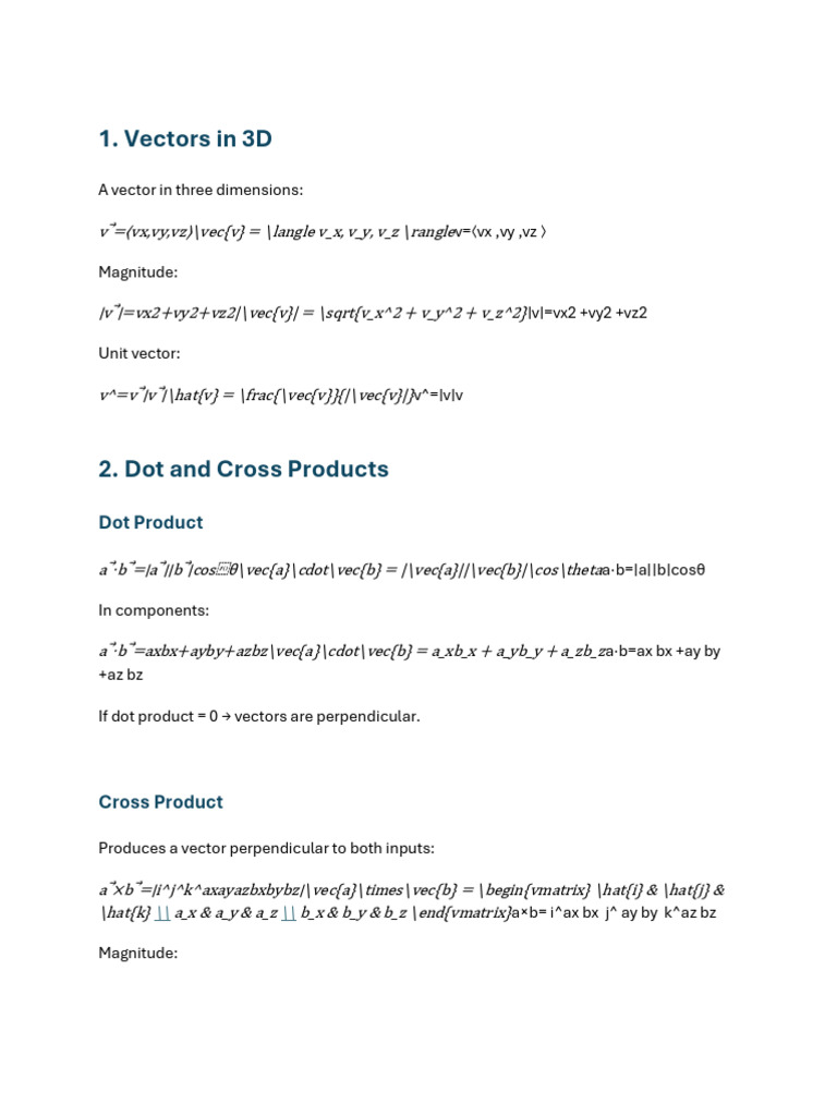 3D Vectors and Multivariable Calculus | PDF | Coordinate System ...
