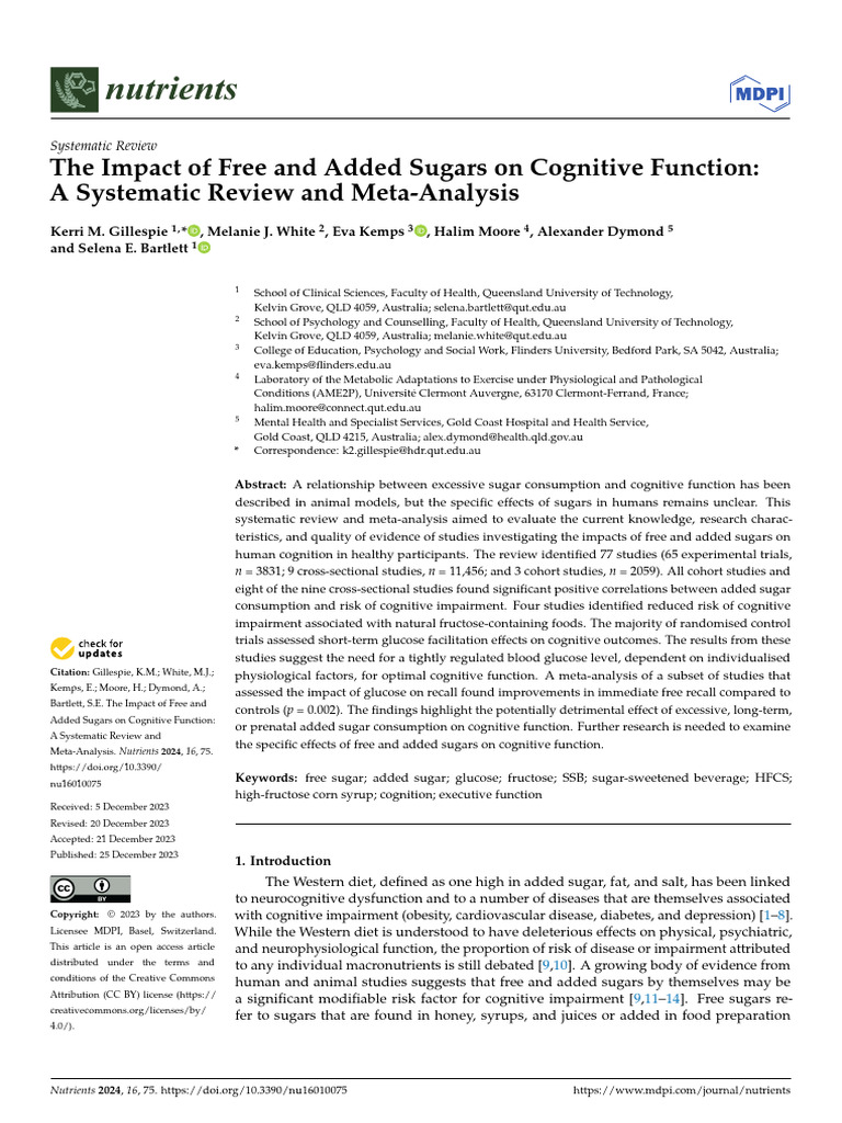 The Impact of Free and Added Sugars on Cognitive Function | PDF ...