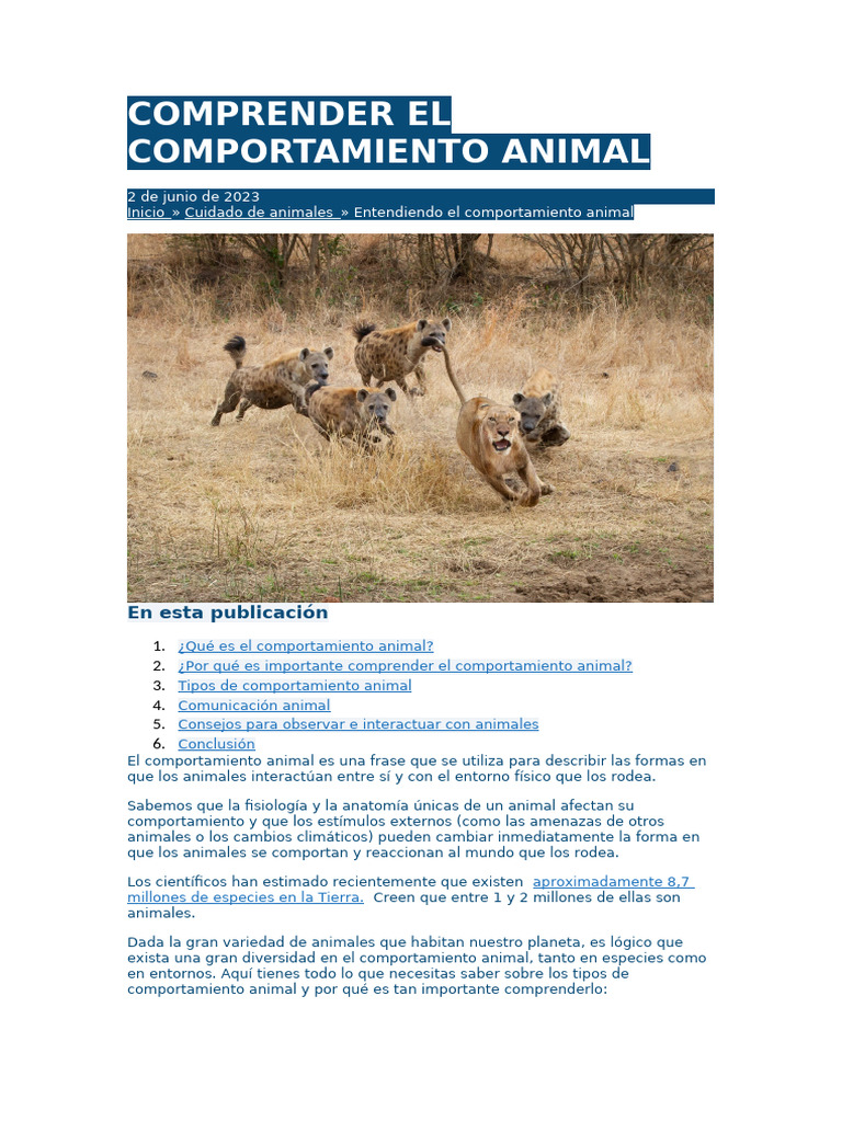 Comprender El Comportamiento Animal | PDF | Comportamiento | Comunicación
