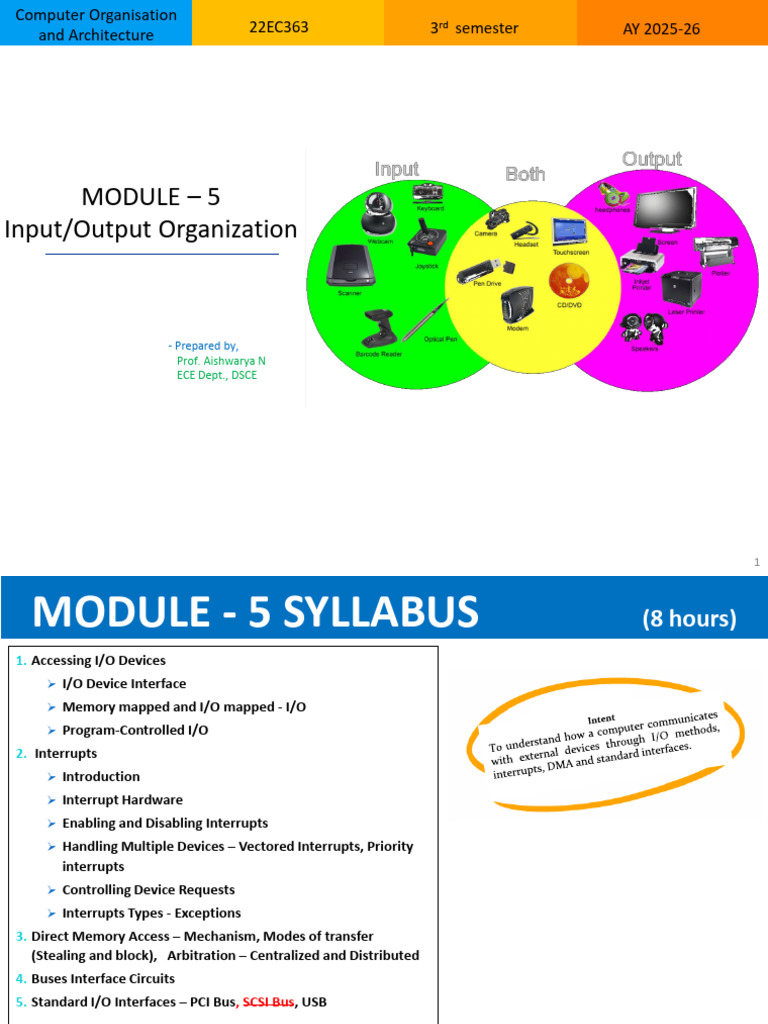 COA Module 5 Class Ppt Students | PDF | Input/Output | Central Processing Unit