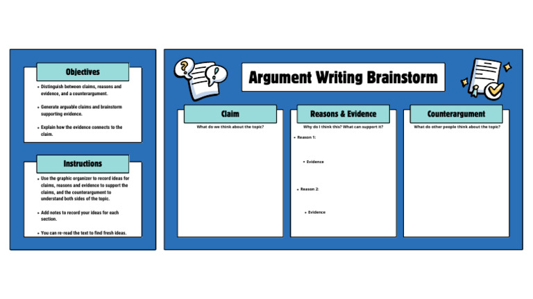 Argument Writing Brainstorm Whiteboard Blue and White Lined Graphic ...