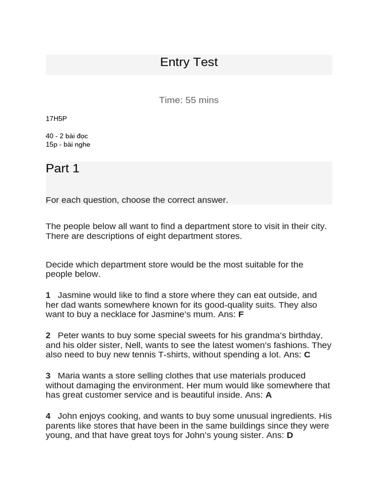 [102] Entry Test (1+7) | PDF | Pilates | Foods