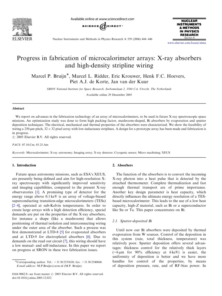 SRON 2006 Progress in Fabrication of Microcalorimeter Arrays：X-ray ...