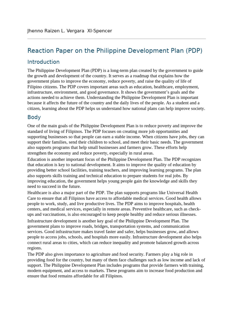 Pdp Reaction Paper | PDF | Philippines | Poverty