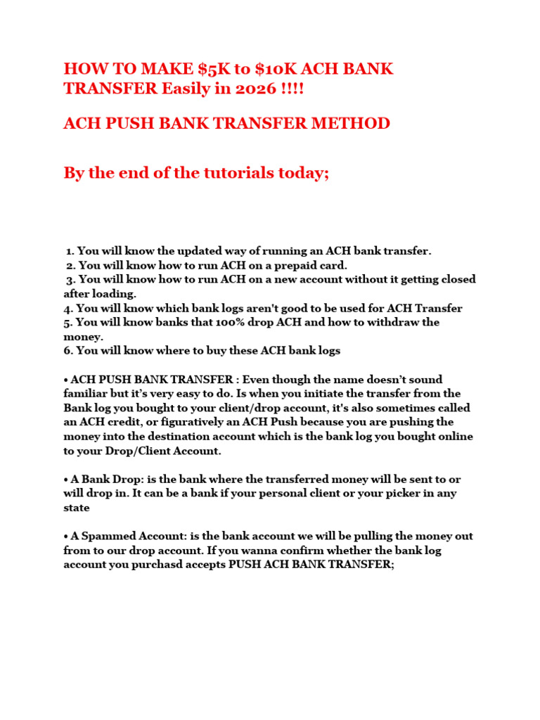 How To Make $5k To $10k Ach Bank Transfer Easily in 2026 | PDF | Banks ...