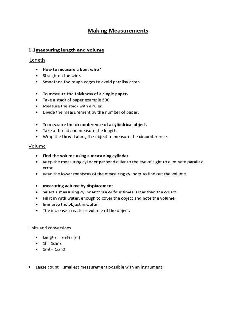 Measuring Length and Volume Physics Notes | PDF | Volume | Mass