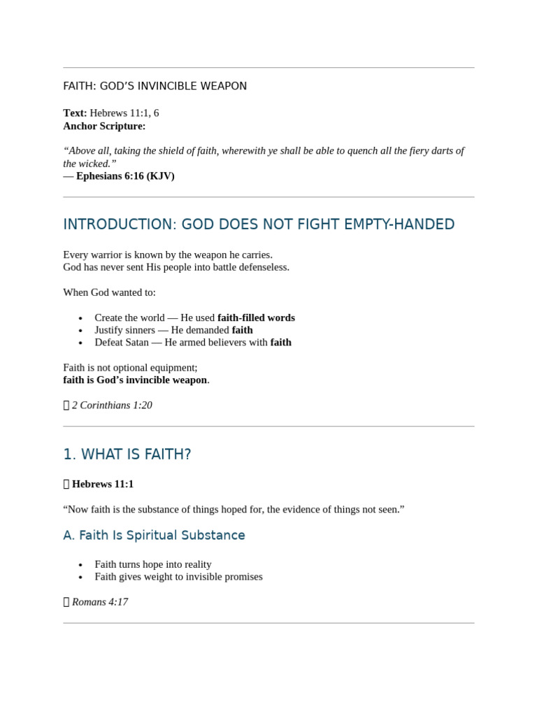 FAITH, GOD'S INVINCIBLE WEAPON | PDF | Faith | Epistle To The Romans