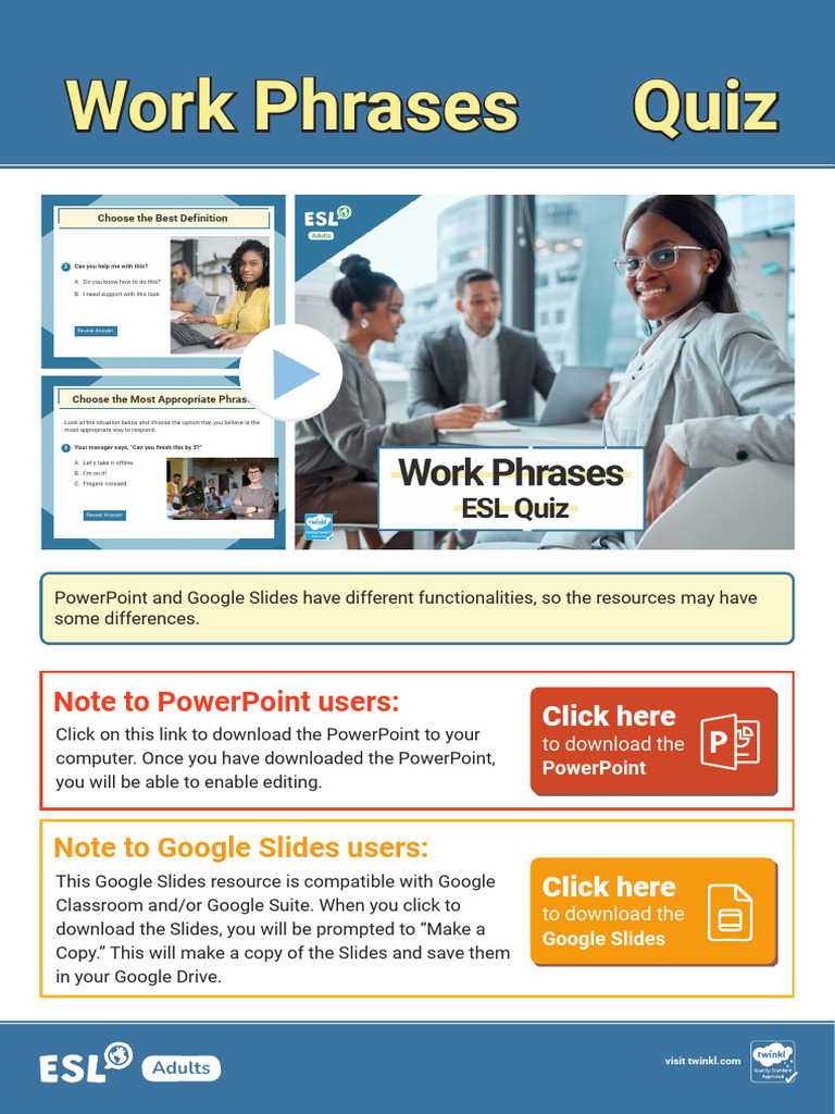 t e 1748966593 Work Phrases Quiz Adults b1 Ver 2 | PDF