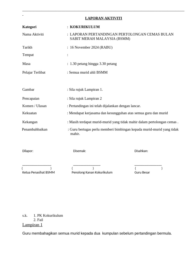 LAPORAN Pertandingan Bulan Sabit Merah 2024 | PDF