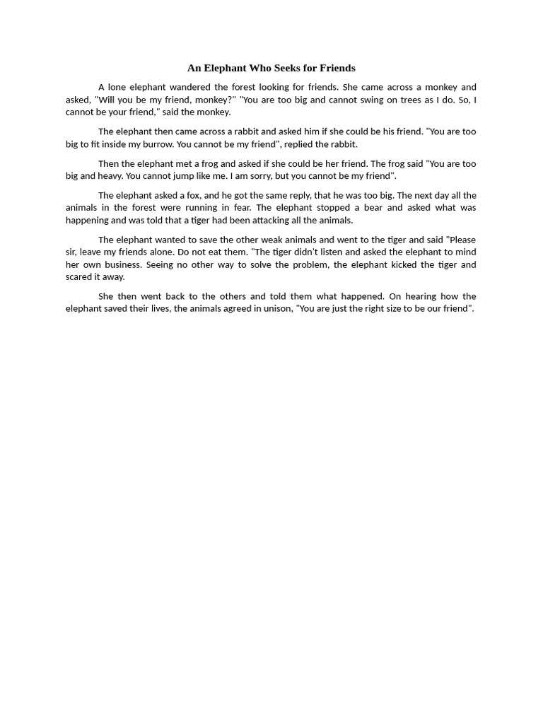 An Elephant Who Seeks for Friends | PDF