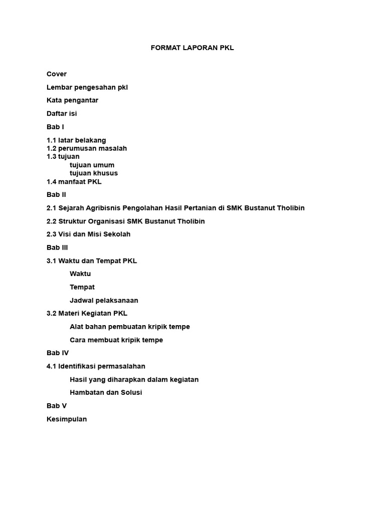 Format Laporan PKL | PDF