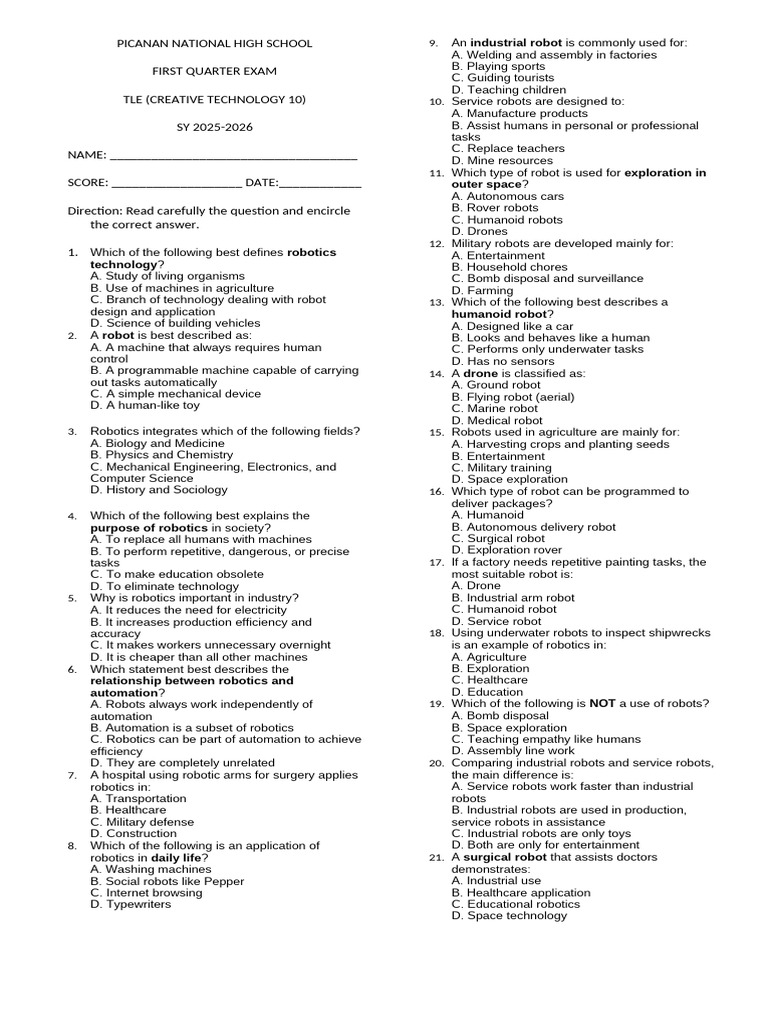 TLE Creative Technology 10 Exam Guide | PDF | Programmable Logic ...