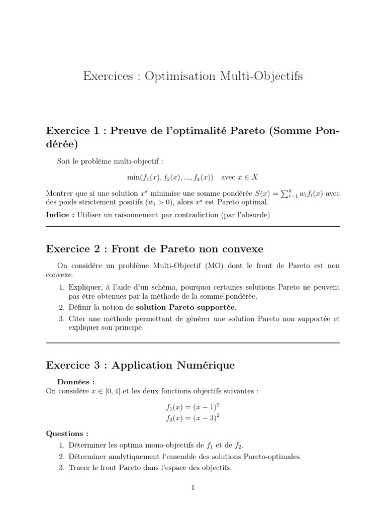 Optimisation Multi-Objectifs : Exercices et Méthodes | PDF