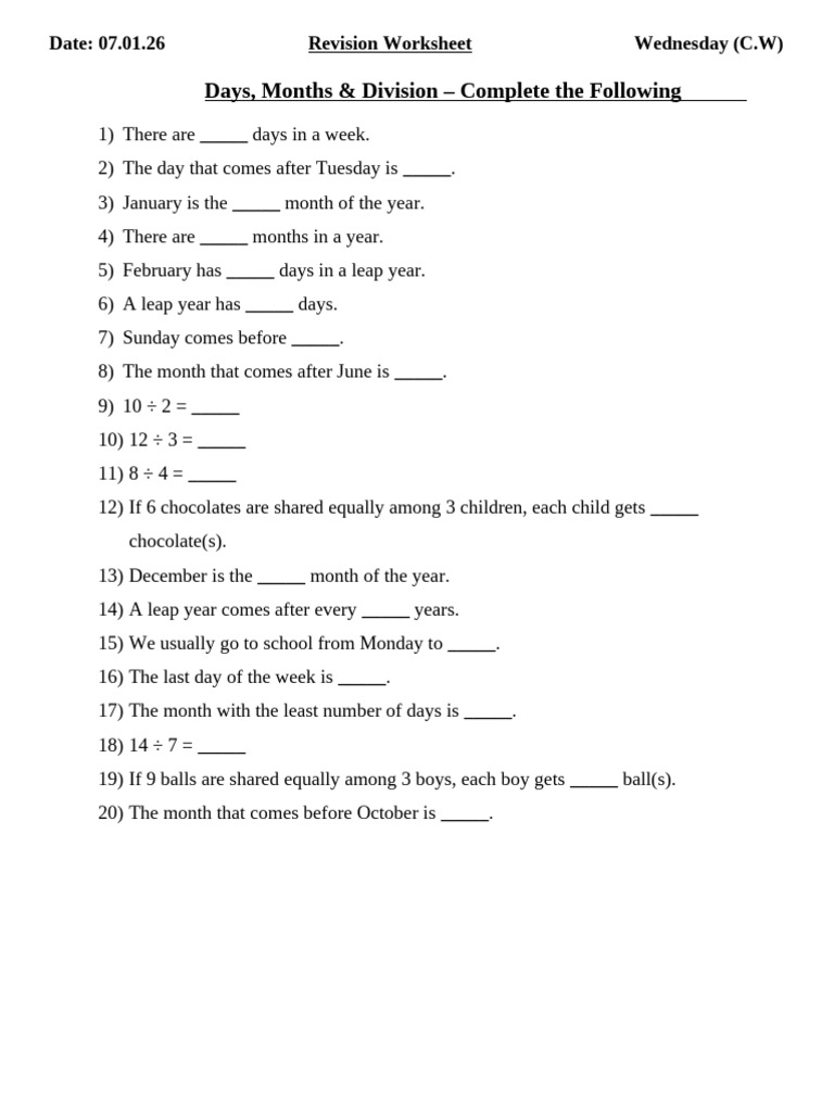 Math Revision Worksheet | PDF