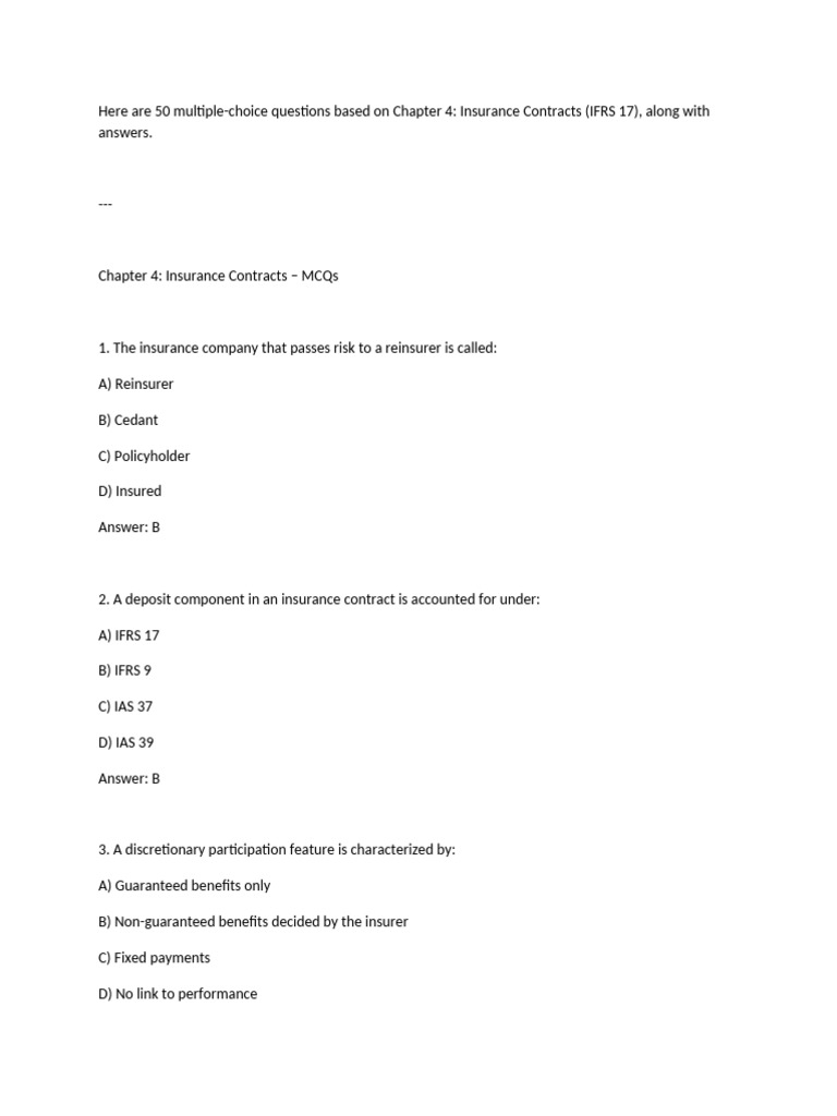 chapter 4 question | PDF | Insurance | Reinsurance