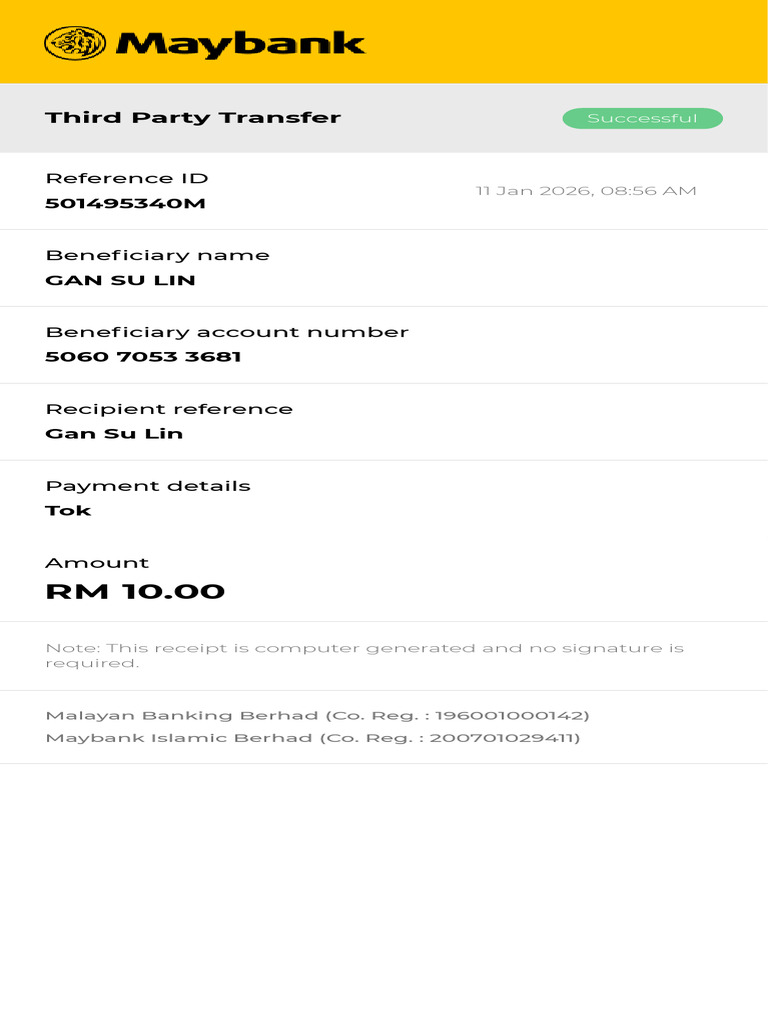 Third Party Transfer Receipt - RM 10.00 | PDF