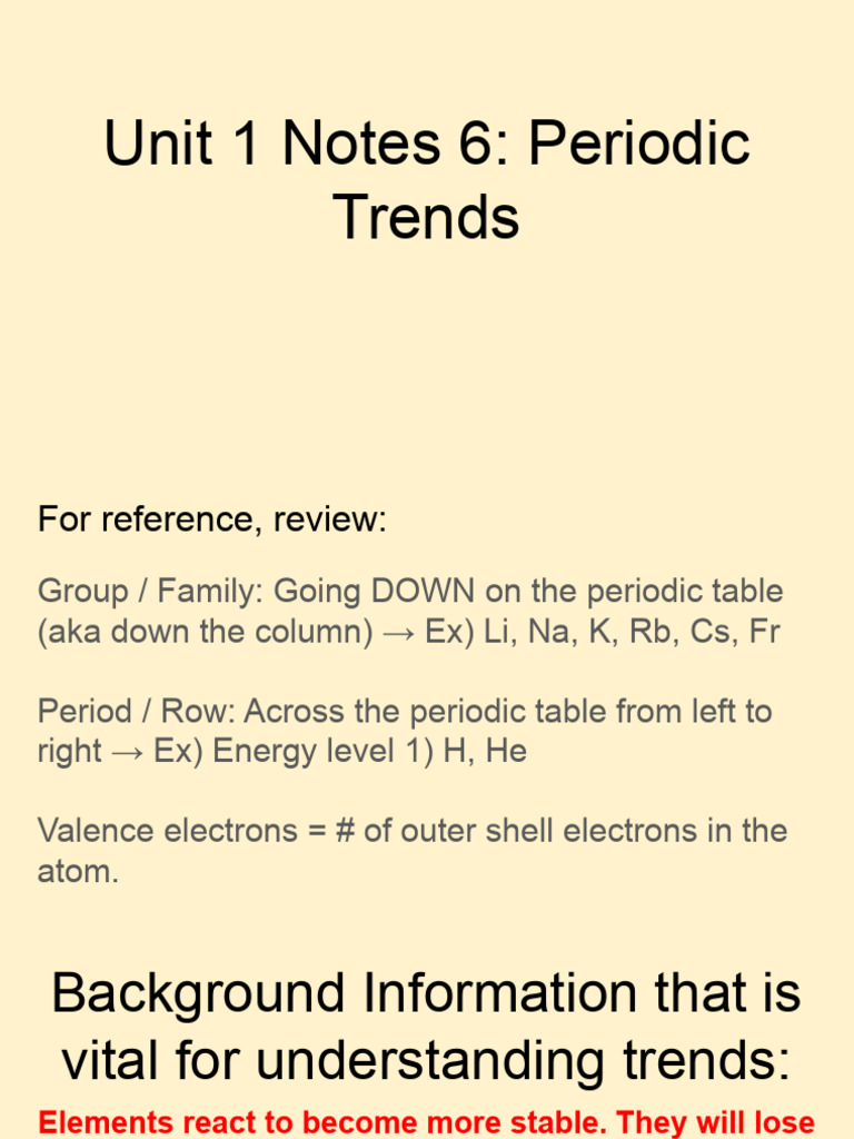 Notes 6 - Periodic Trends Teacher Version | PDF | Atoms | Atomic Nucleus