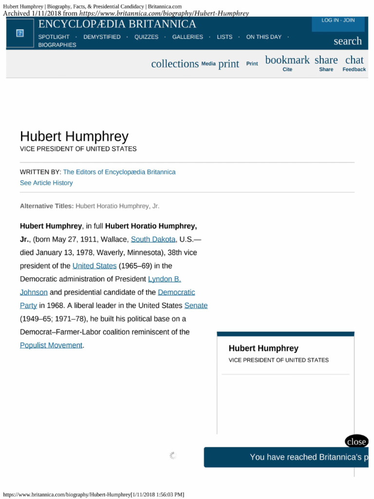 Hubert Humphrey - Biography, Facts, & Presidential Candidacy | PDF