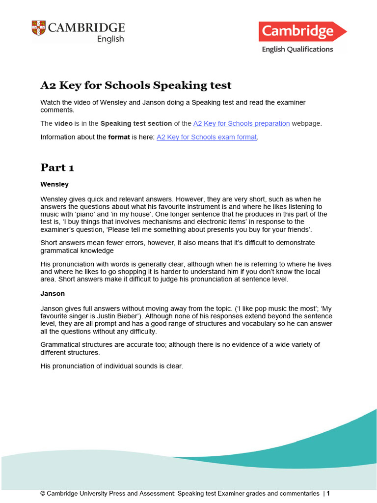 710710 a2 Key for Schools Examiner Comments Wensley and Janson | PDF ...
