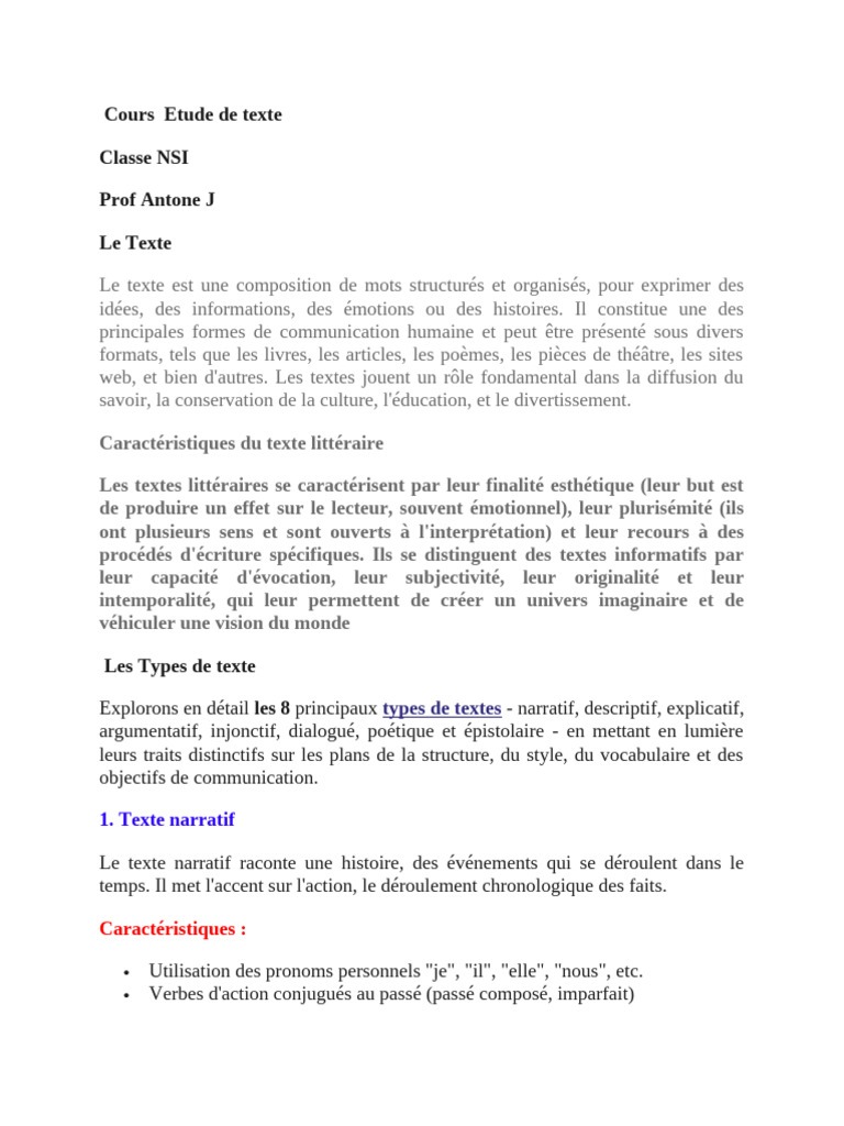 Types de textes : caractéristiques et exemples | PDF | Poésie ...