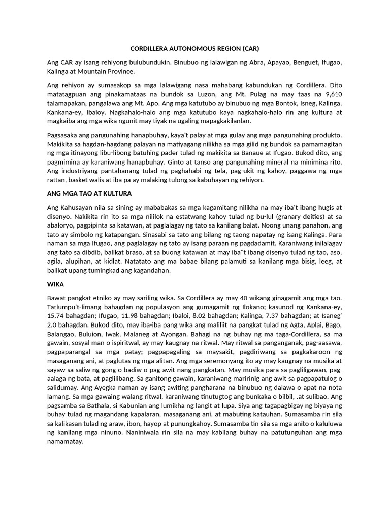 Cordillera Autonomous Region | PDF