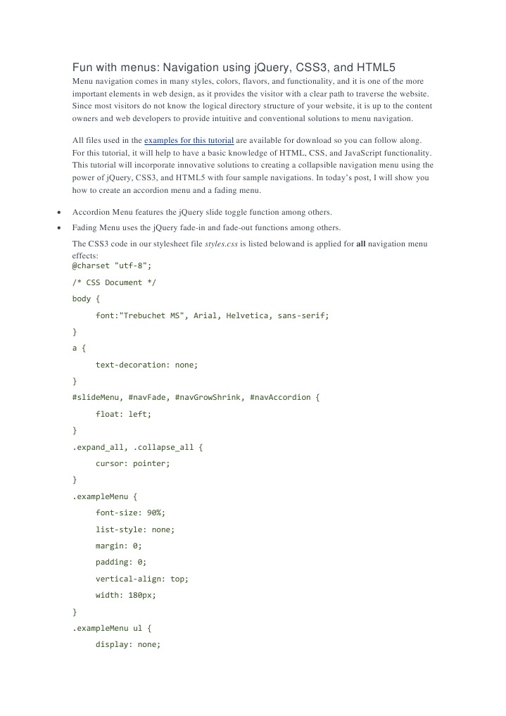Fun With Menus: Navigation Using Jquery, Css3, and Html5: Examples For ...