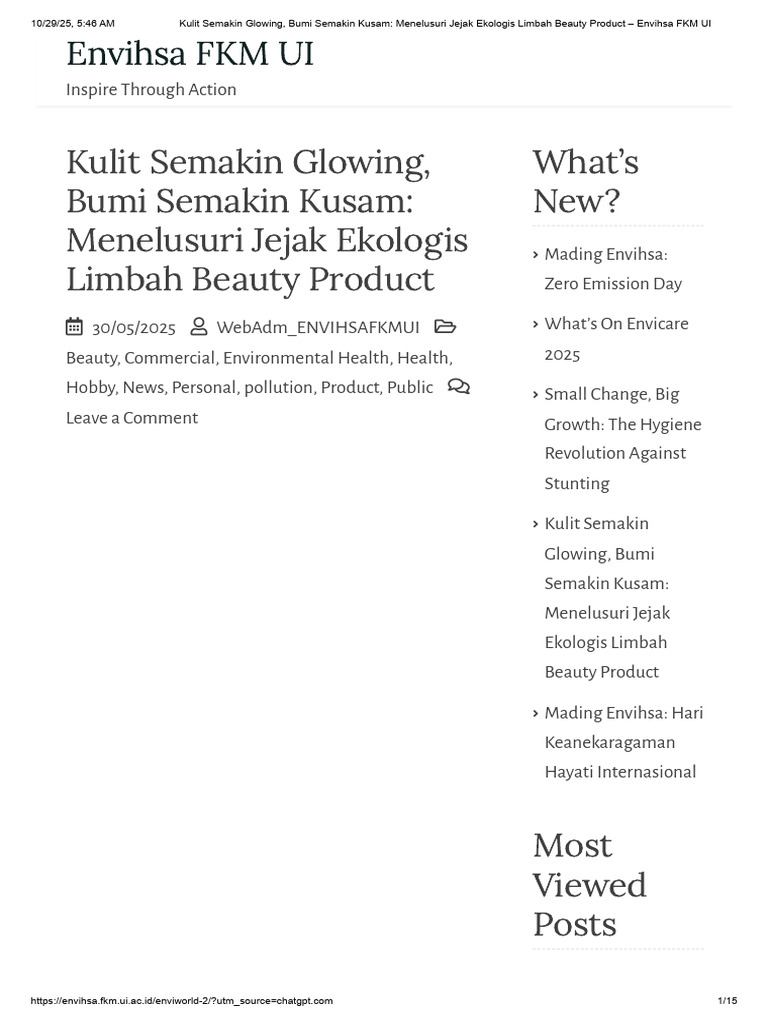 Kulit Semakin Glowing, Bumi Semakin Kusam - Menelusuri Jejak Ekologis ...