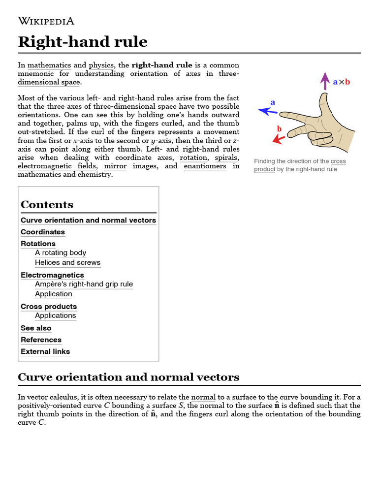 Right-hand Rule - Wikipedia | PDF | Magnetic Field | Geometry