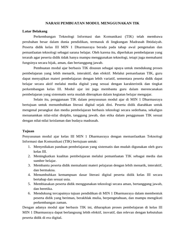 Modul Ajar TIK untuk Kelas III MIN 1 | PDF