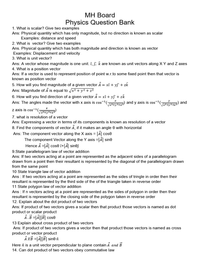 Imp Questions of Physics TERM1 | PDF | Force | Euclidean Vector
