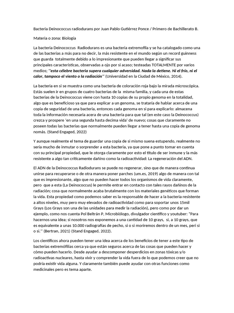 Bacteria Deinococcus Radiodurans Por Juan Pablo Gutiérrez Ponce | PDF ...
