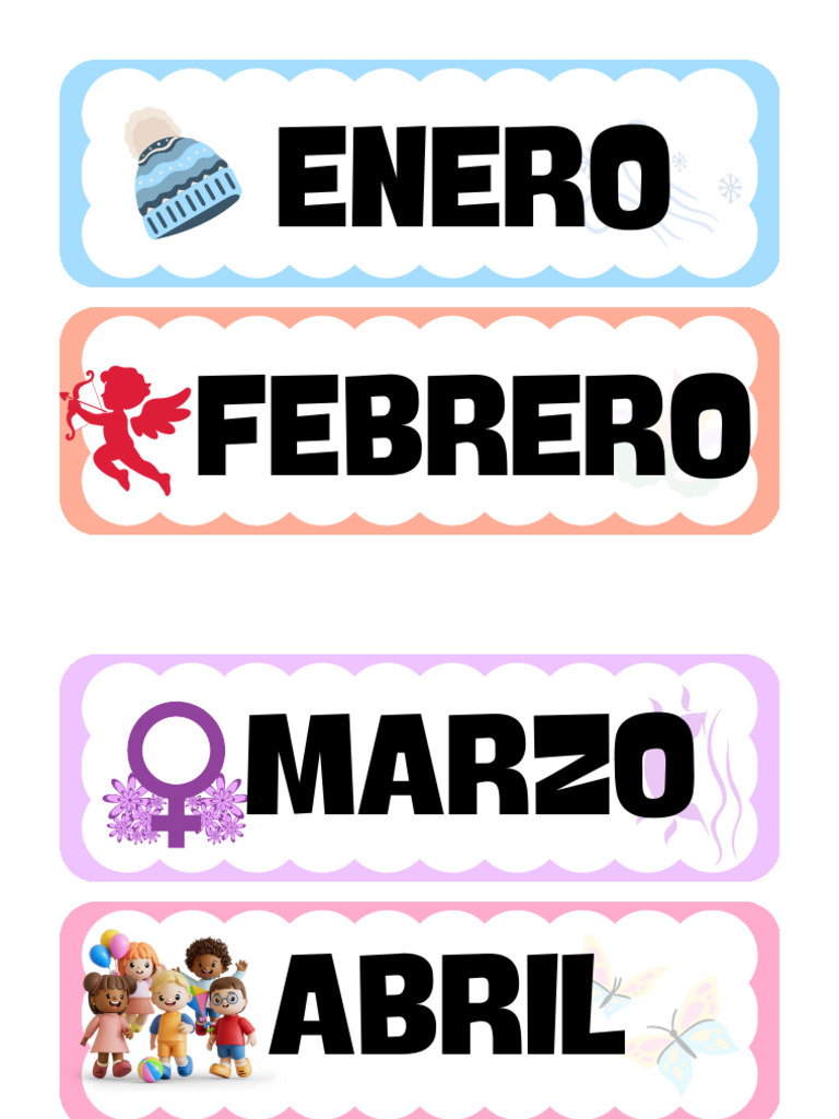 Tarjetas de Los Meses Del Año en Español Ilustrativo Colorido | PDF