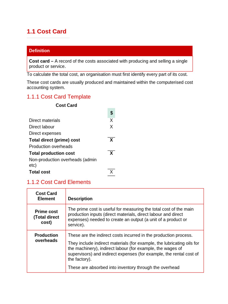 Cost Card Template and Calculation Guide | PDF | Cost Of Goods Sold | Cost