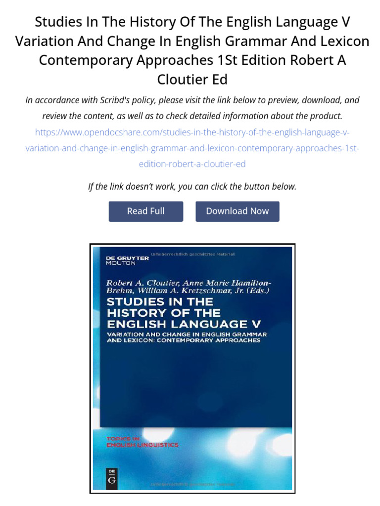 Studies In The History Of The English Language V Variation And Change ...
