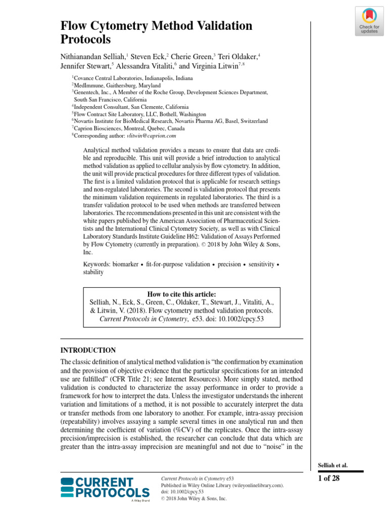 Flow Cytometry Method Validation Protocols | PDF | Assay | Detection Limit