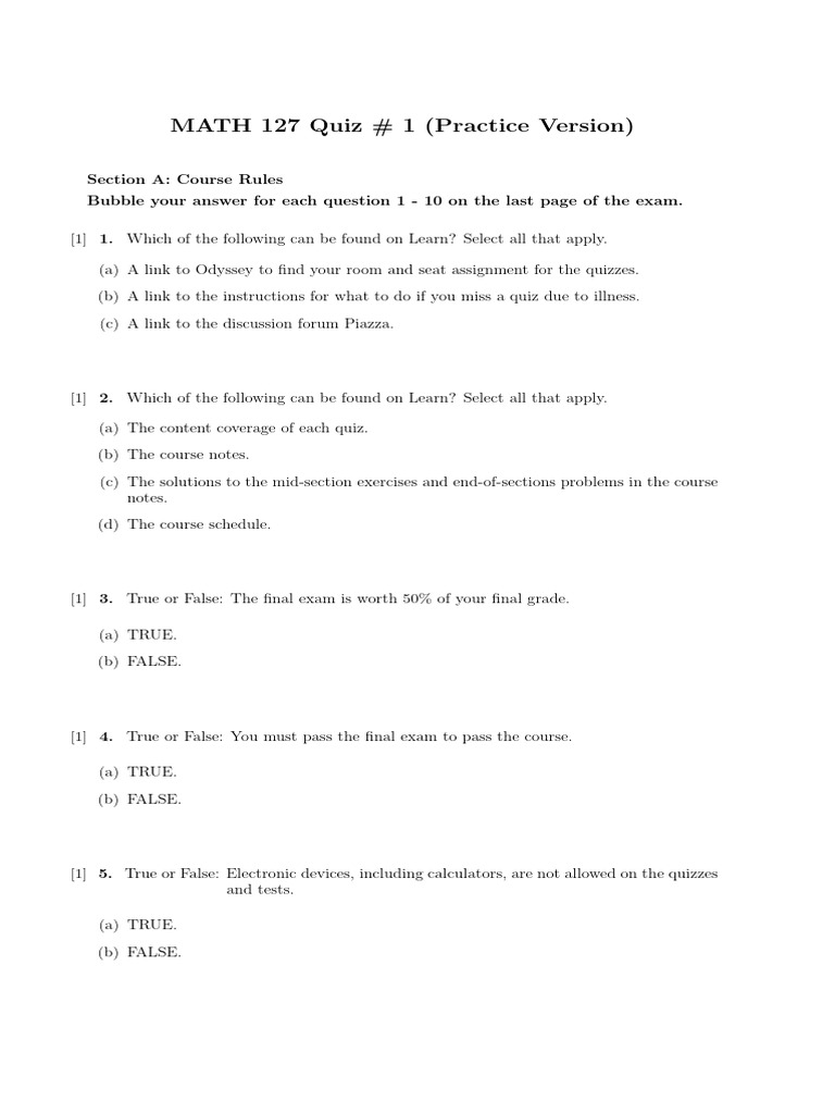 MATH 127 Quiz 1 Practice Questions | PDF | Chess | Chess Theory