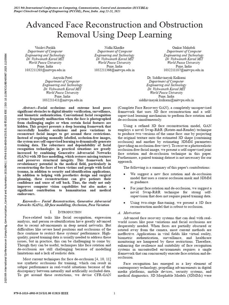 Deep Learning for Face Reconstruction | PDF | Deep Learning | 3 D ...