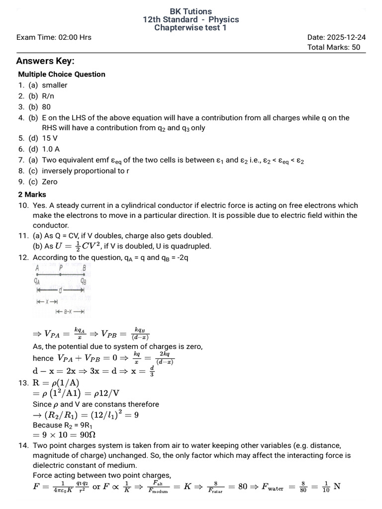 Physics - Chapterwise Test 1 (1) | PDF | Chess Theory | Chess
