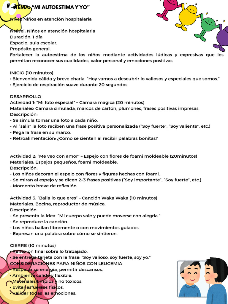 Taller Lúdico para Fortalecer Autoestima Infantil | PDF | Autoestima ...