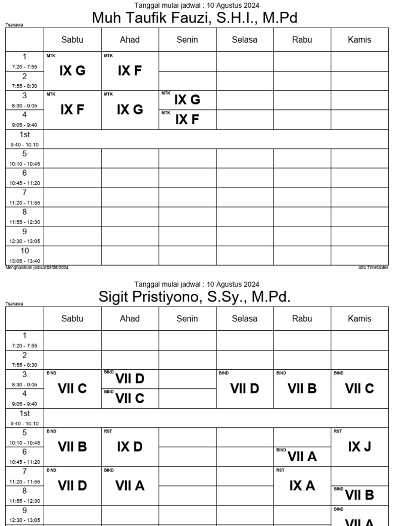 jadwal guru 10 aug | PDF