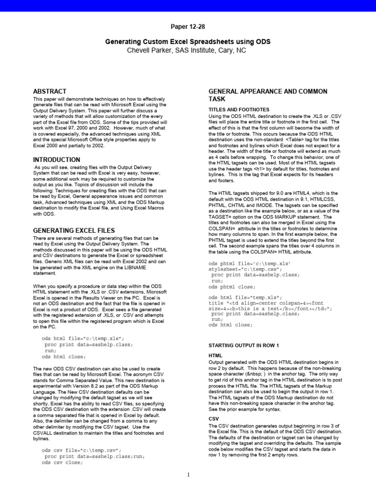 Generating Custom Excel Spreadsheets Using ODS | PDF | Microsoft Excel ...