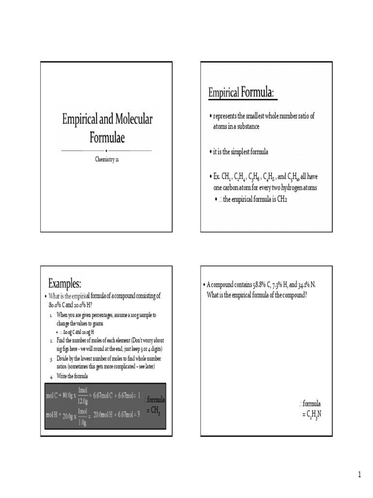 Empirical and Molecular Formula Guide | PDF | Mole (Unit) | Molecules