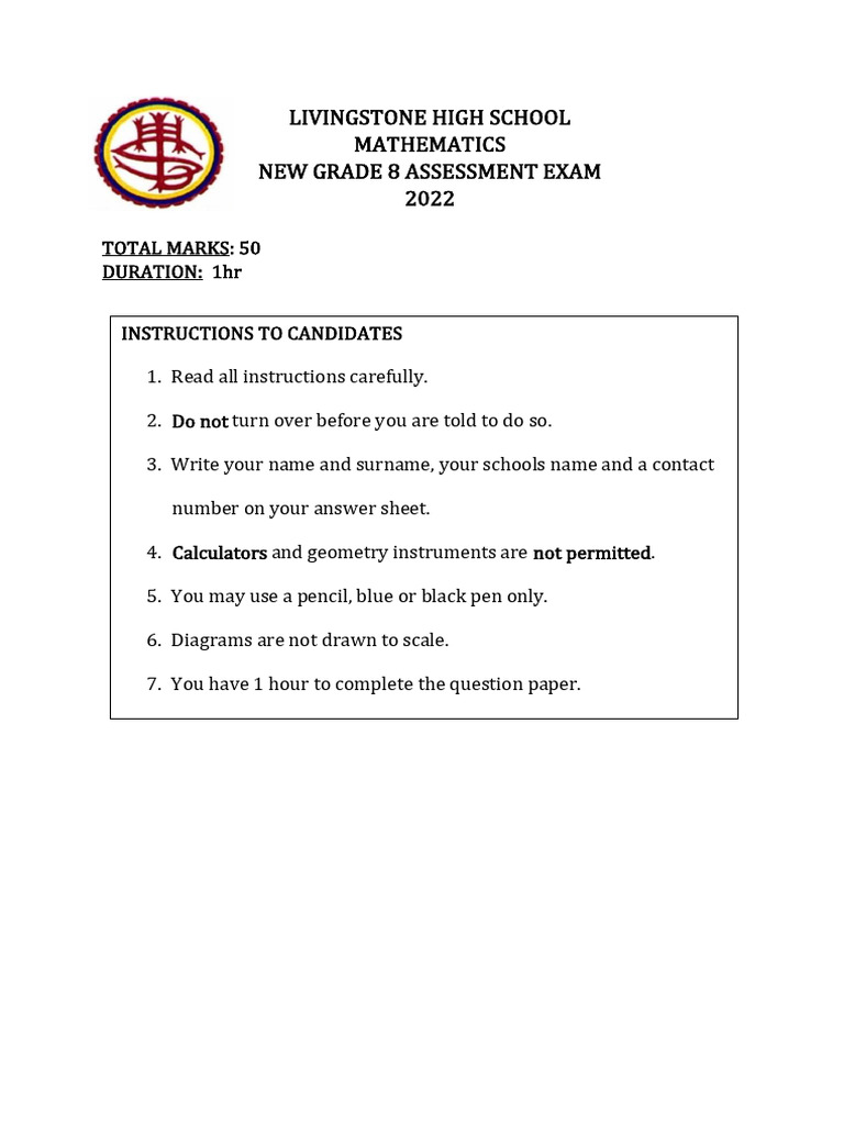 Grade 8 Math Assessment Exam 2022 | PDF | Area | Mathematics