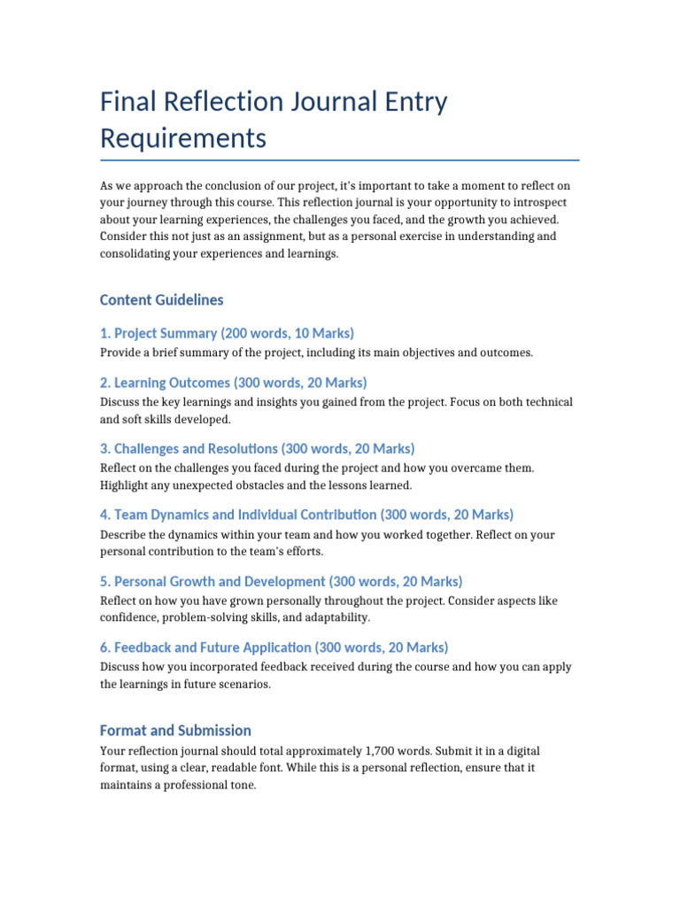 Final Reflection Journal Entry Requirements | PDF