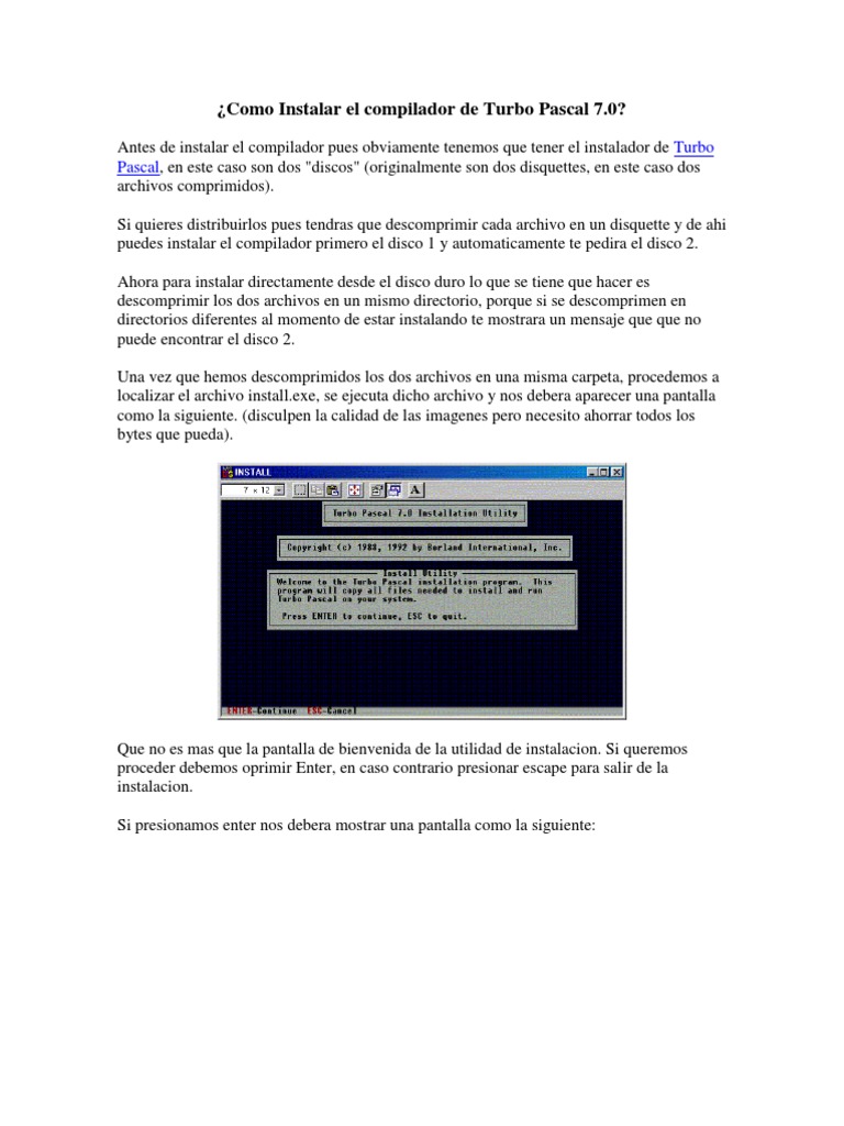Como Instalar El Compilador de Turbo Pascal 7 | PDF | C ++ | Lenguaje ...